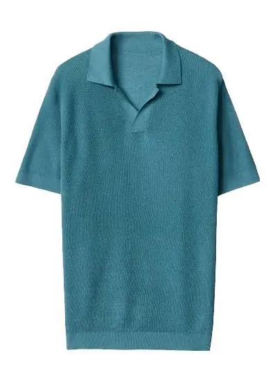 Gobi Cashmere Open Collar Cashmere Silk Polo Shirt - Mineral Green