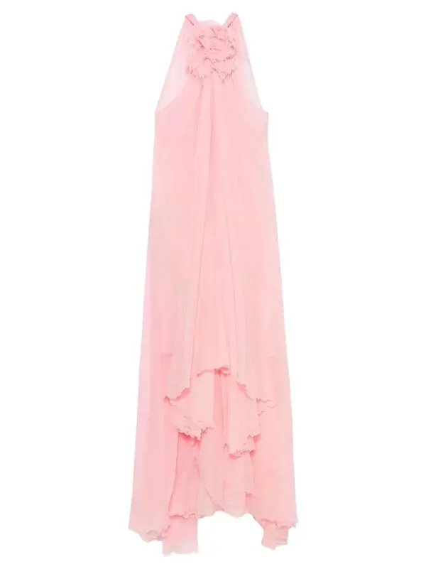 Blumarine Floral-appliqué Silk Maxi Dress - Pink