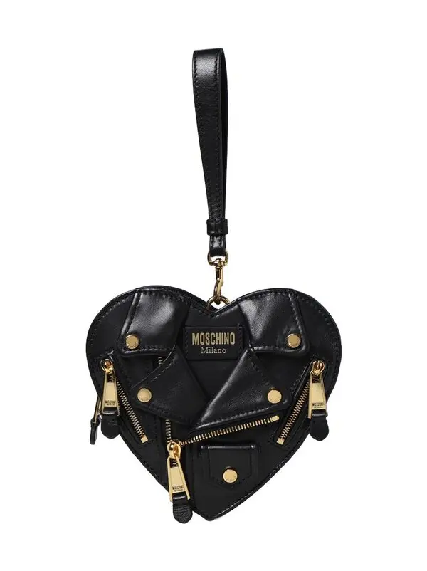 Moschino Heart Biker Leather Bag - Black