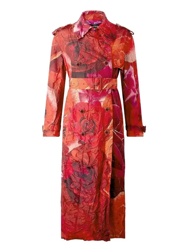 Roberto Cavalli Rose-print Trench Coat - Red