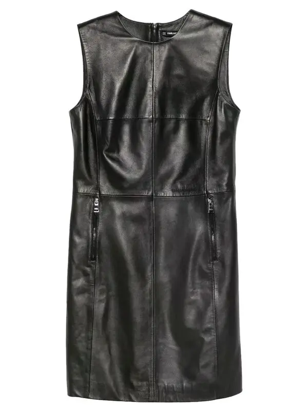 Karl Lagerfeld Leather Shift Mini Dress - Black