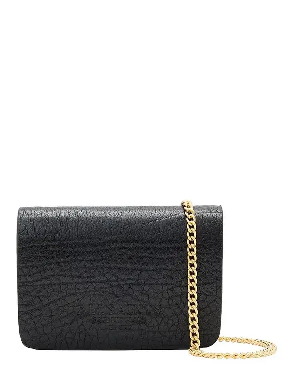 ALLSAINTS Honore Grained Leather Card Holder Crossbody - Black