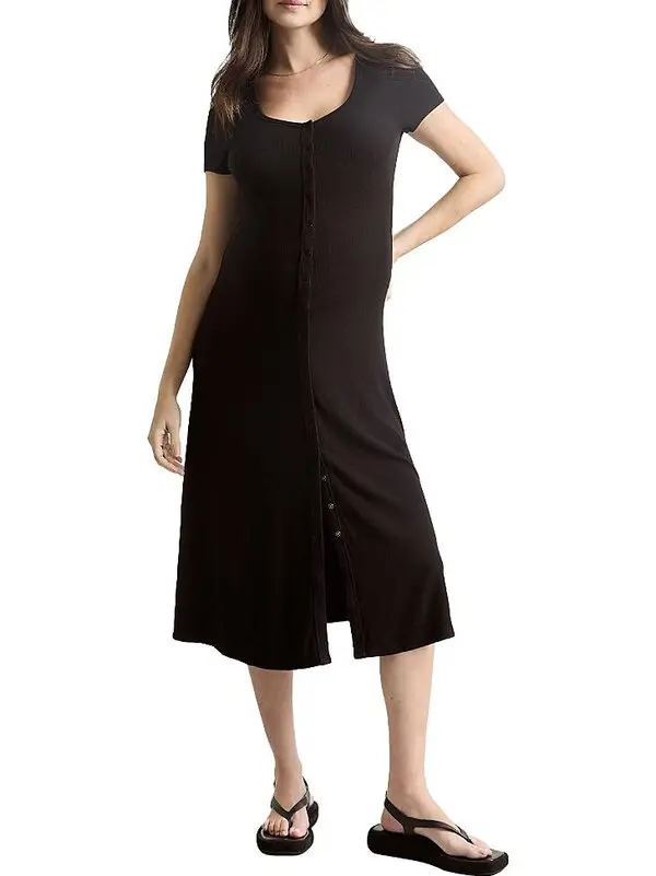 Hatch Collection Softest Rib Maternity/nursing Midi Dress - Black