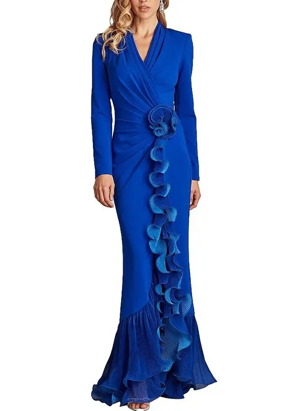 Tadashi Shoji Malone Cascading Ruffle Gown - Blue