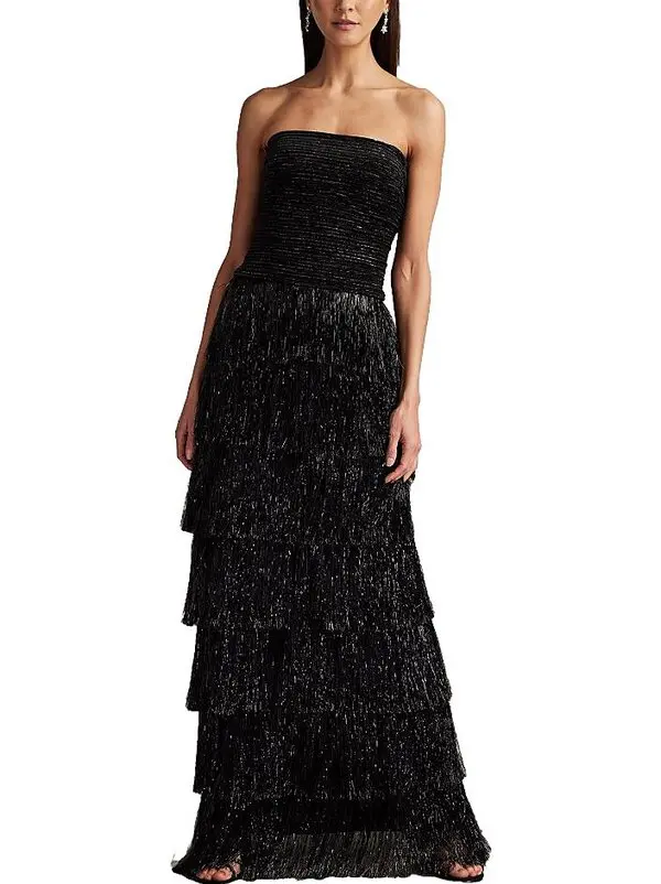 Tadashi Shoji Shania Sequin Velvet Fringe Gown - Black