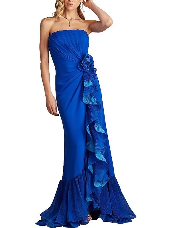 Tadashi Shoji Leith Cascading Ruffle Gown - Blue