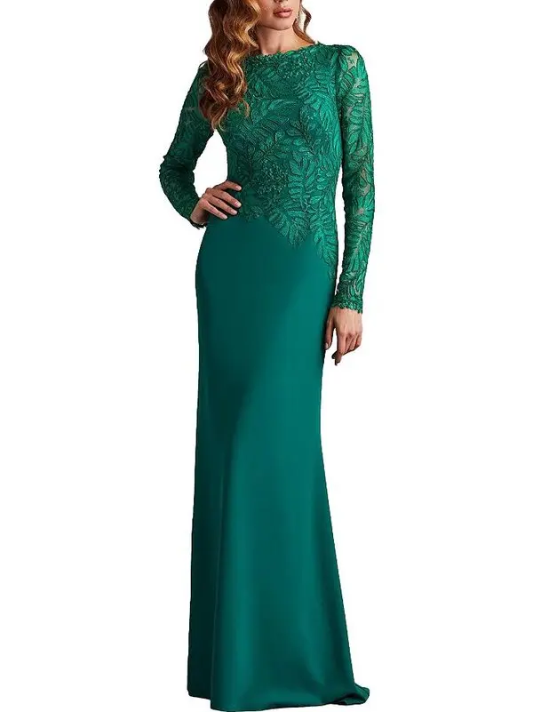 Tadashi Shoji Caliste Embroidered Crepe Gown - Green