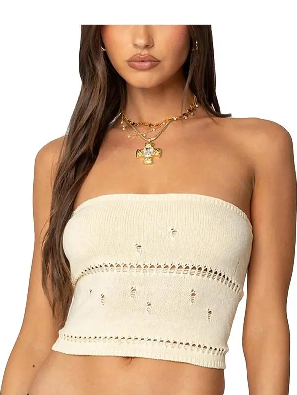 EDIKTED Belline Knit Strapless Top - Yellow