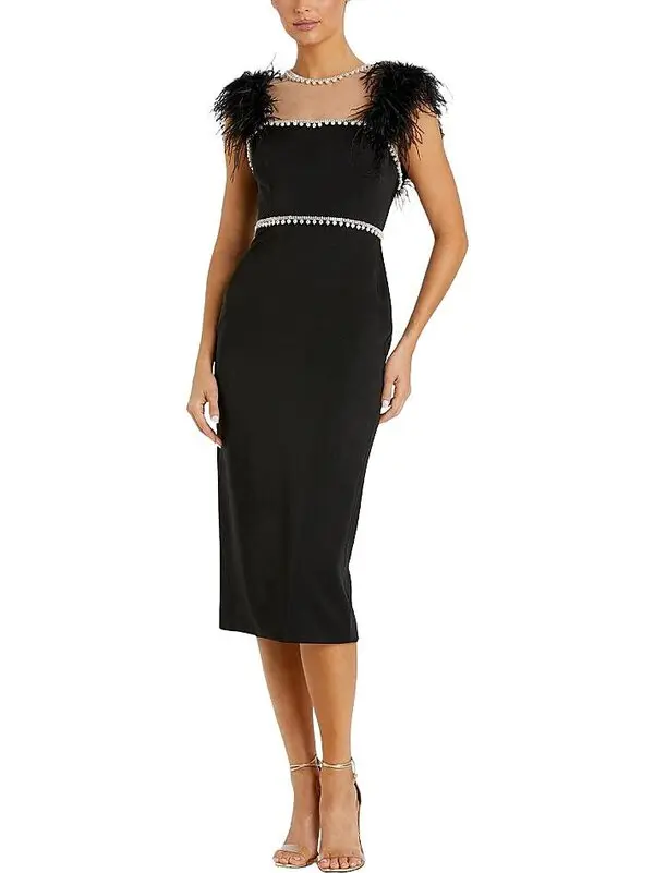 Mac Duggal Feather Embellished T-length Dress - Black