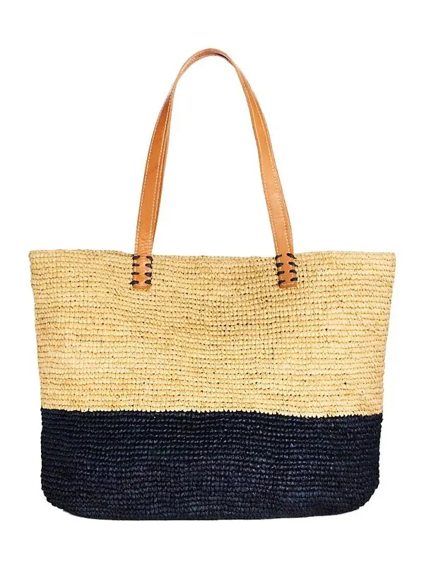 Mar Y Sol Petite Montauk Raffia Tote Bag - Navy