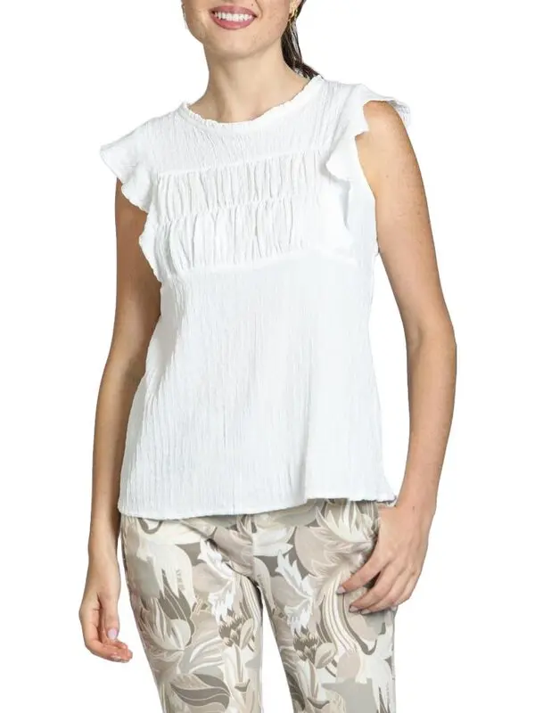 APNY Smocked Flutter Sleeve Top - White