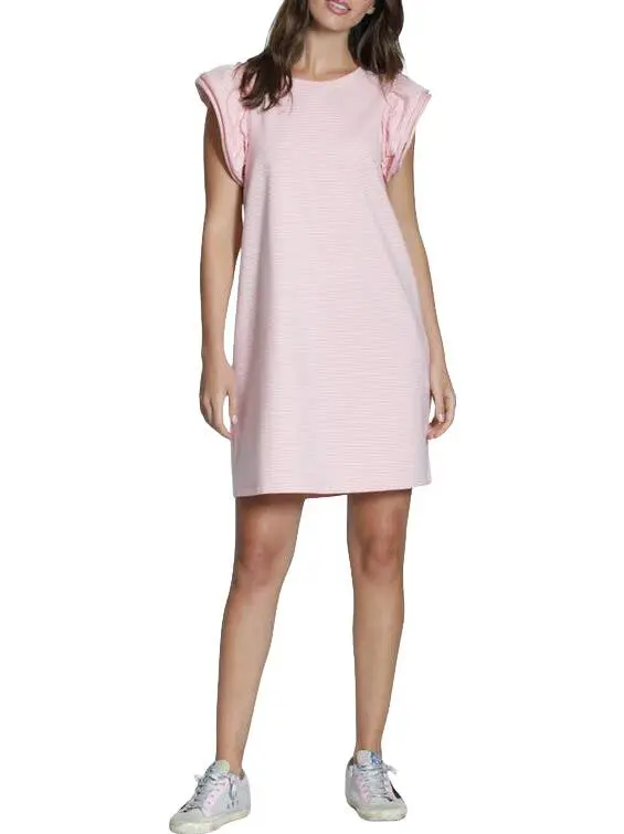 APNY Double Ruffle Sleeve Cotton Minidress - Pinkwhite Stripe
