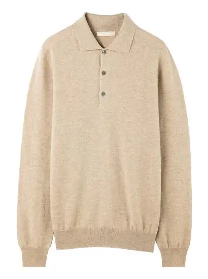 Gobi Cashmere Essential Cashmere Polo Sweater - Warm Grey