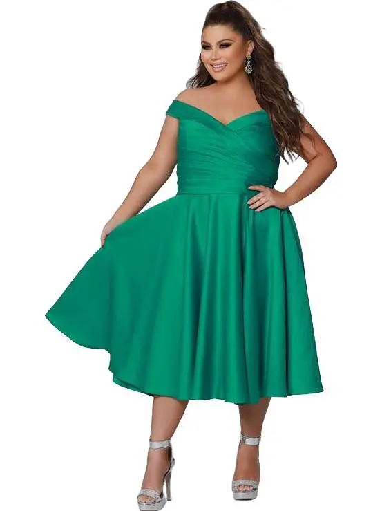 SYDNEY'S CLOSET Off-the-shoulder Pleated Party Dress - Emerald