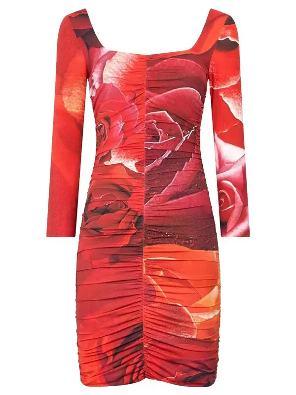 Roberto Cavalli Floral-print Mini Dress - 02000 Red