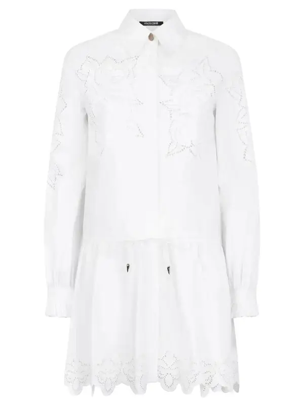 Roberto Cavalli Embroidered Shirt Dress - White