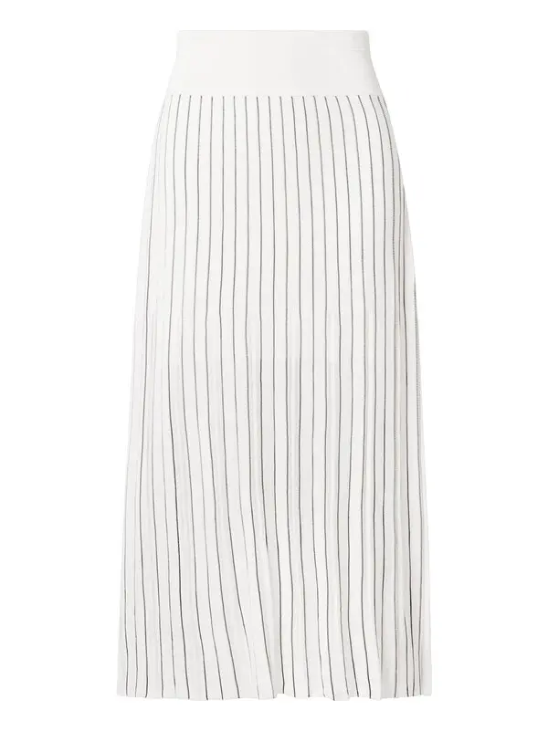 Maria Mcmanus Pleated Striped Stretch-knit Midi Skirt - Neutrals