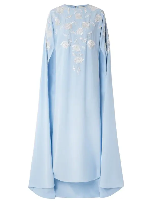 SHATHA ESSA Bead-embellished Cape-effect Crepe Gown - Blue