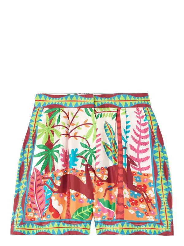 EMPORIO SIRENUSE Louis Barthélemy Pleated Printed Silk-twill Shorts - Red