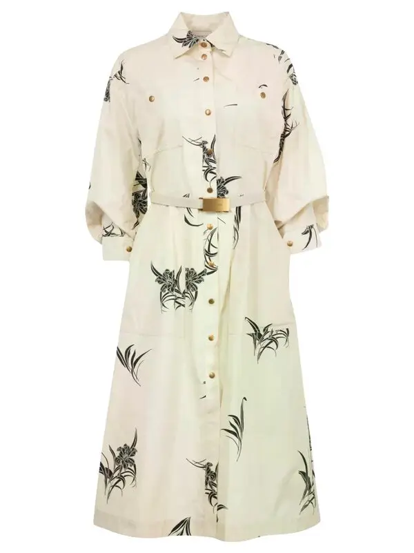 Moncler Floral-print Cotton Shirt Dress - Neutrals