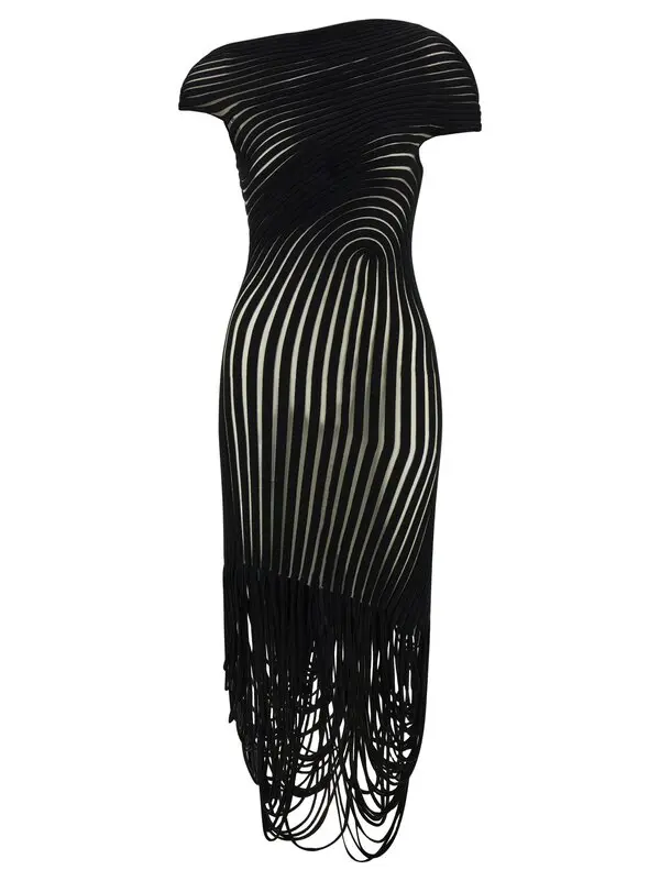 FERRAGAMO Midi Dress With Asymmetric Drape - Black