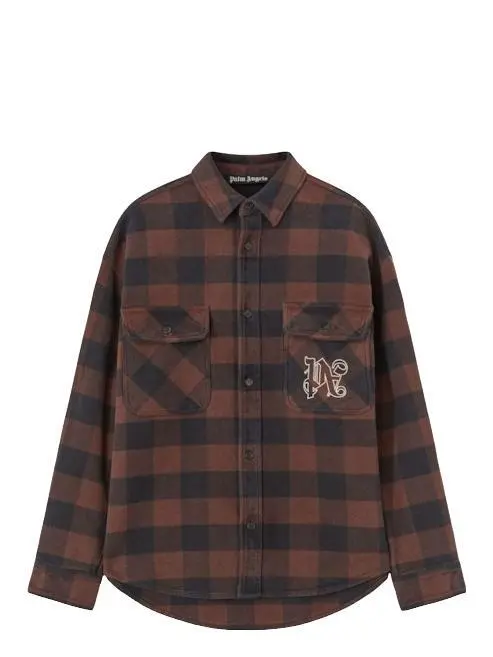 Palm Angels Pa Monogram Check Over Shirt - Brown