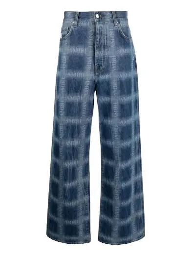 Amiri Shadow Plaid Baggy Jeans - Blue