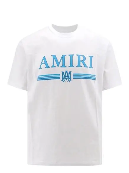 Amiri Logo Printed Crewneck Sweatshirt T-shirt - White/blue