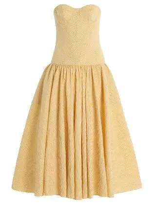 Alexis Summers Striped Corseted Midi Dress - Yellow