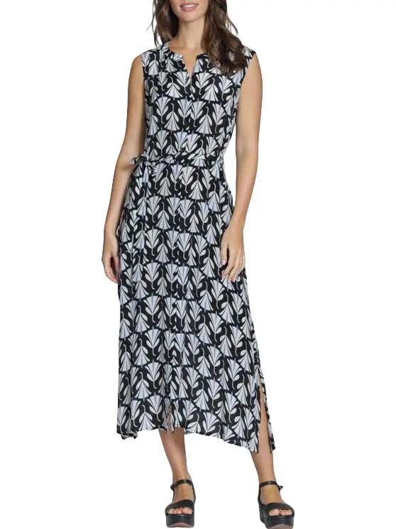 APNY Print Sleeveless Maxi Shirt Dress - Navy/white