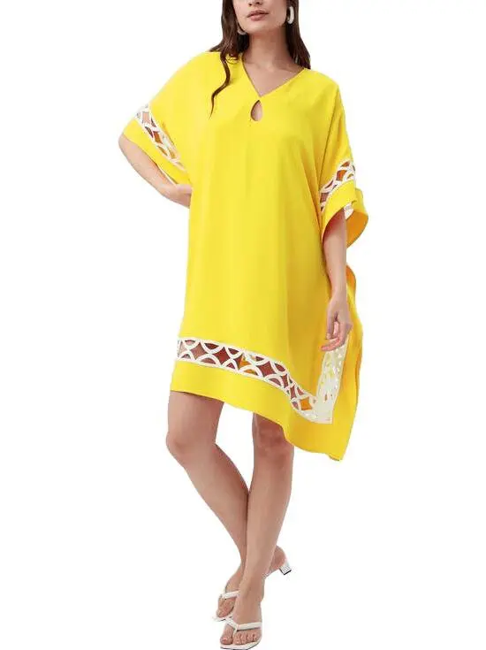 Trina Turk Amoureux Embroidered Trim Caftan Dress - Lavandou Lemon