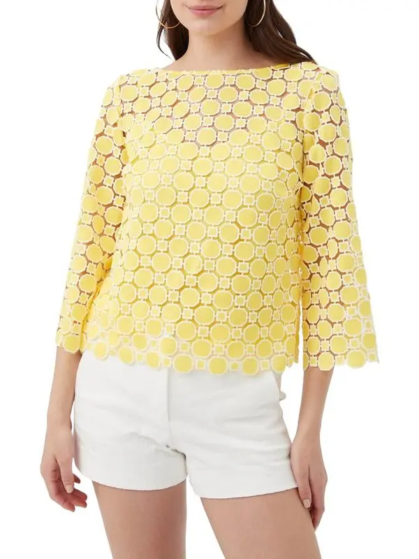 Trina Turk Sun Geometric Lace Blouse - Lavandou Lemon/whitewash