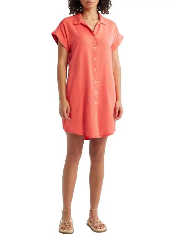 APNY Scoop Pocket Shirtdress - Hot Coral