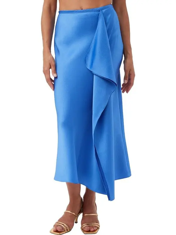 Trina Turk Sahel Satin Midi Skirt - Beach Ball Blue