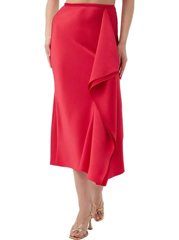 Trina Turk Sahel Satin Midi Skirt - Cannes Coral