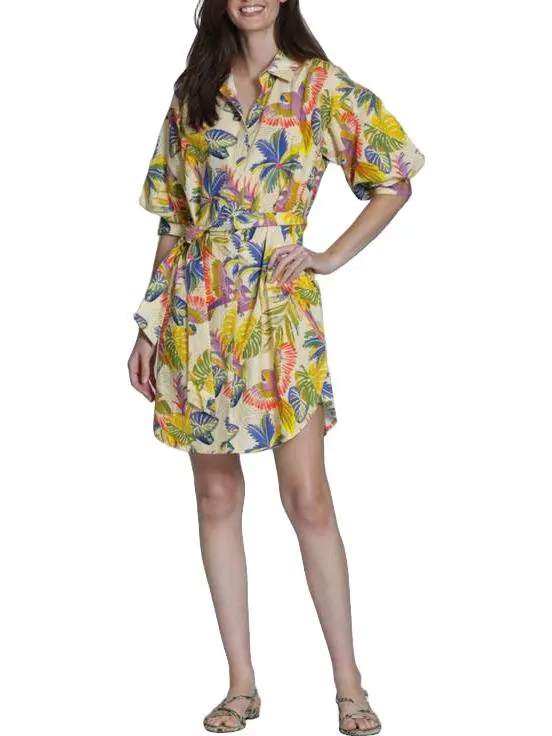 APNY Print Cotton Shirt Dress - Blue Olive Multi