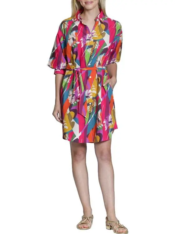 APNY Print Cotton Shirt Dress - Hibiscus Multi