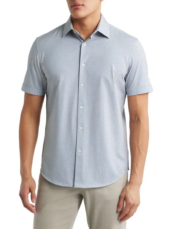 Bugatchi Miles Ooohcotton® Microcheck Short Sleeve Button-up Shirt - Sand