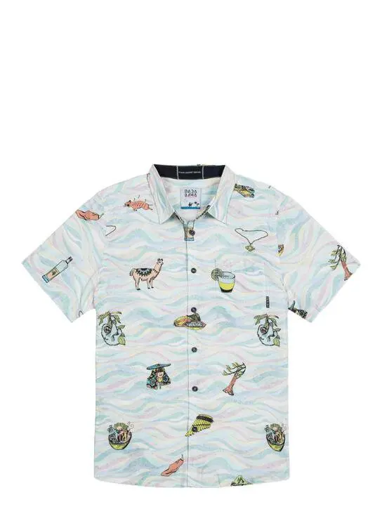 BAJA LLAMA Incan Treasures7-seas Button Up - White