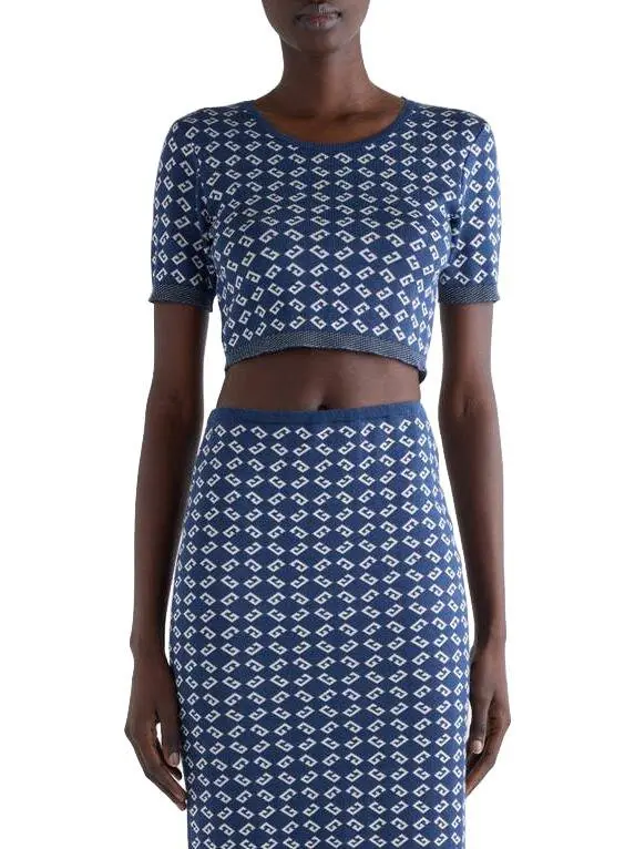 Givenchy Monogram 72 Jacquard Knit Crop Top - Denim Blue