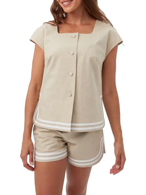 Trina Turk Valence Linen Top - Biarritz Beige