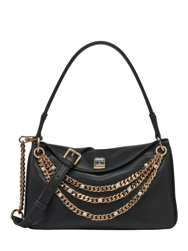 Karl Lagerfeld Paris Leather Shoulder Bag With Pearls - Black/gold