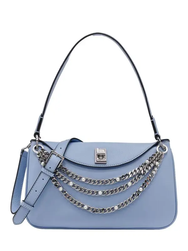 Karl Lagerfeld Paris Leather Shoulder Bag With Pearls - Blue Aura