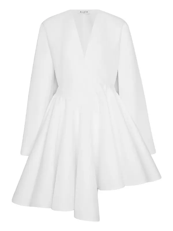 Alaïa Long Sleeve Cotton Poplin Minidress - Blanc