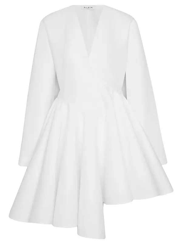 Alaïa Long Sleeve Cotton Poplin Minidress - Blanc