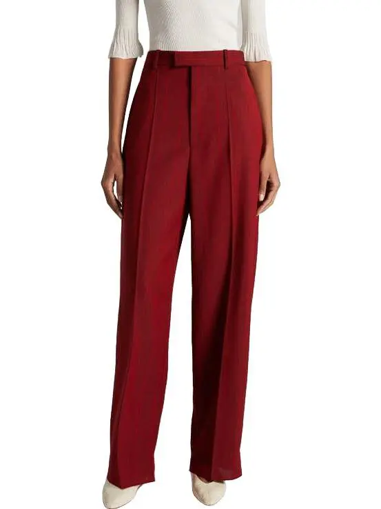 Bottega Veneta Subtle Stripe Wool Blend Pants - Red/ Grey Melange