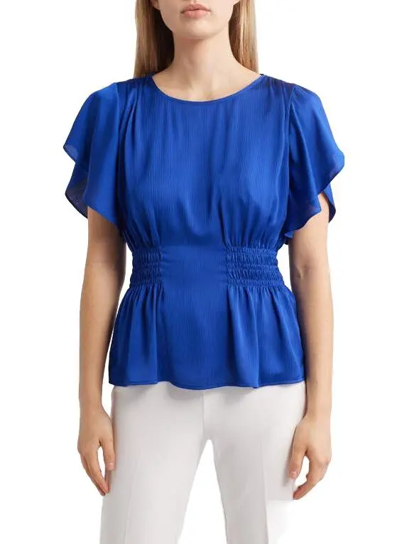 Anne Klein Flutter Sleeve Top - Santorini Blue