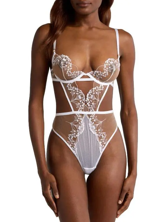 Bluebella Marisa Embroidered Mesh Teddy - White/ Sheer