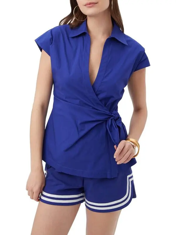 Trina Turk Avant Poplin Wrap Top - Cobalt Cove