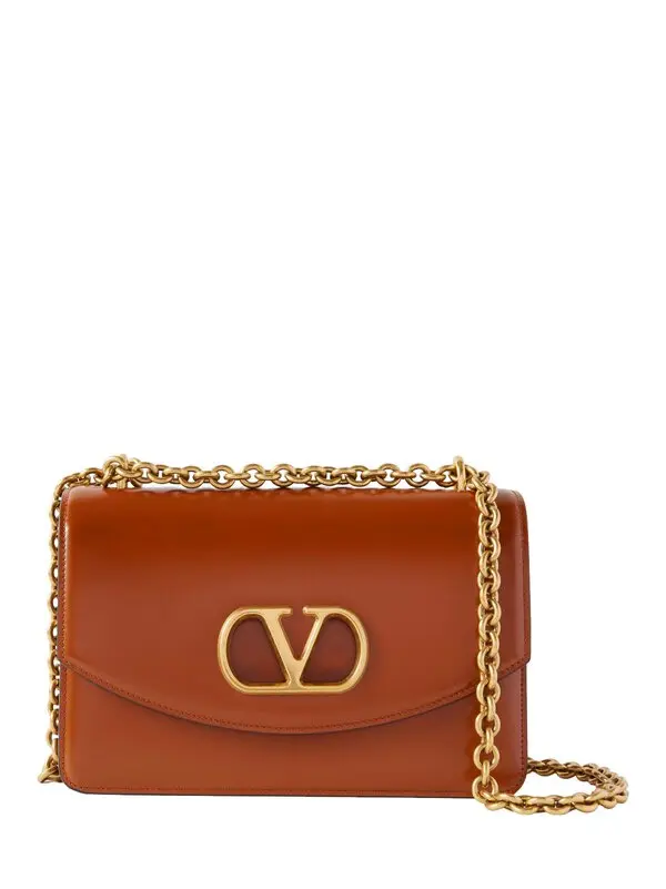 Valentino Garavani Vain Glossed-leather Shoulder Bag - Brown